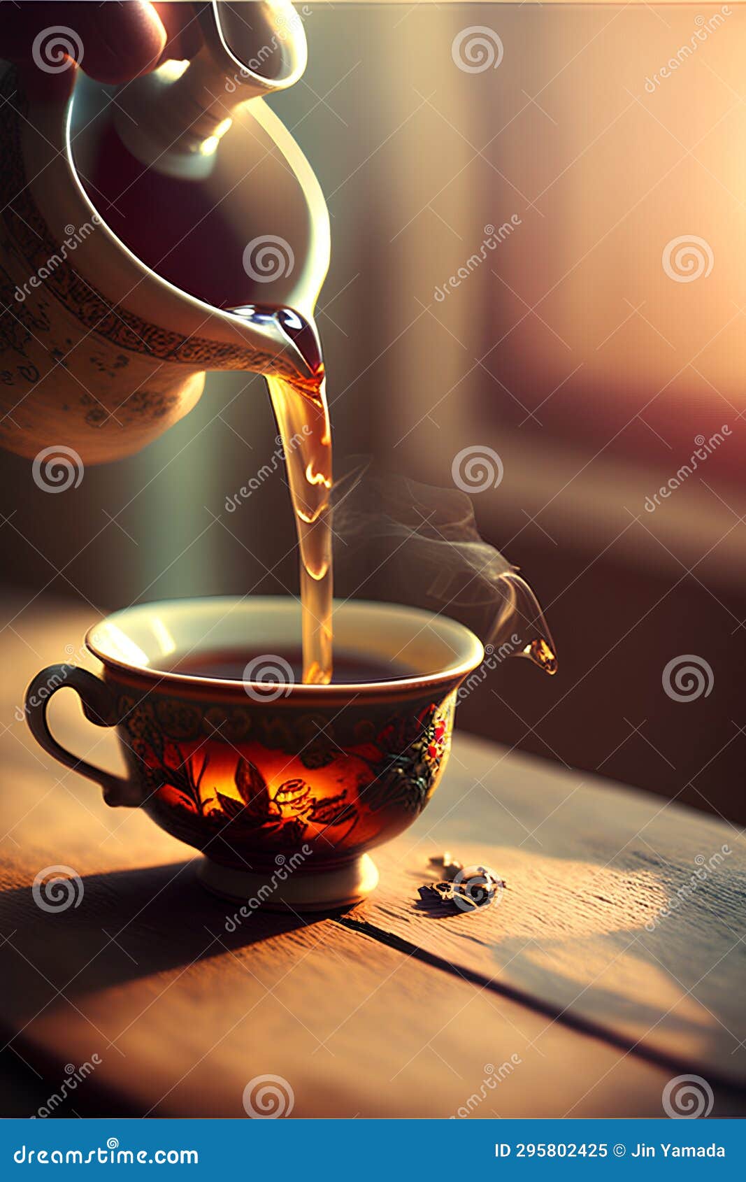 Pouring Tea in a Cup on a Wooden Table. Selective Focus Stock ...