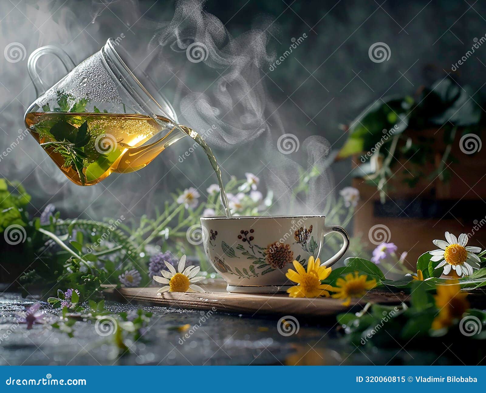 Pouring tea into a teacup stock illustration. Illustration of ...
