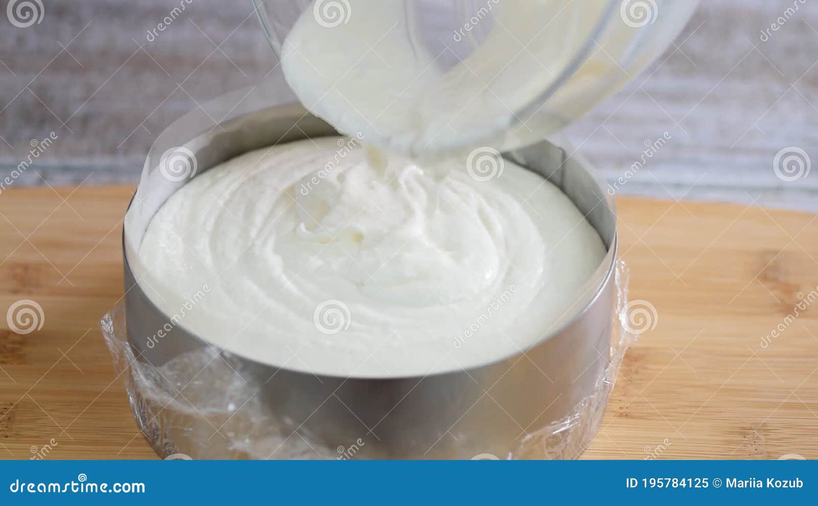 Pouring White Mousse into Cooking Form. Step by Step French Cake Making ...