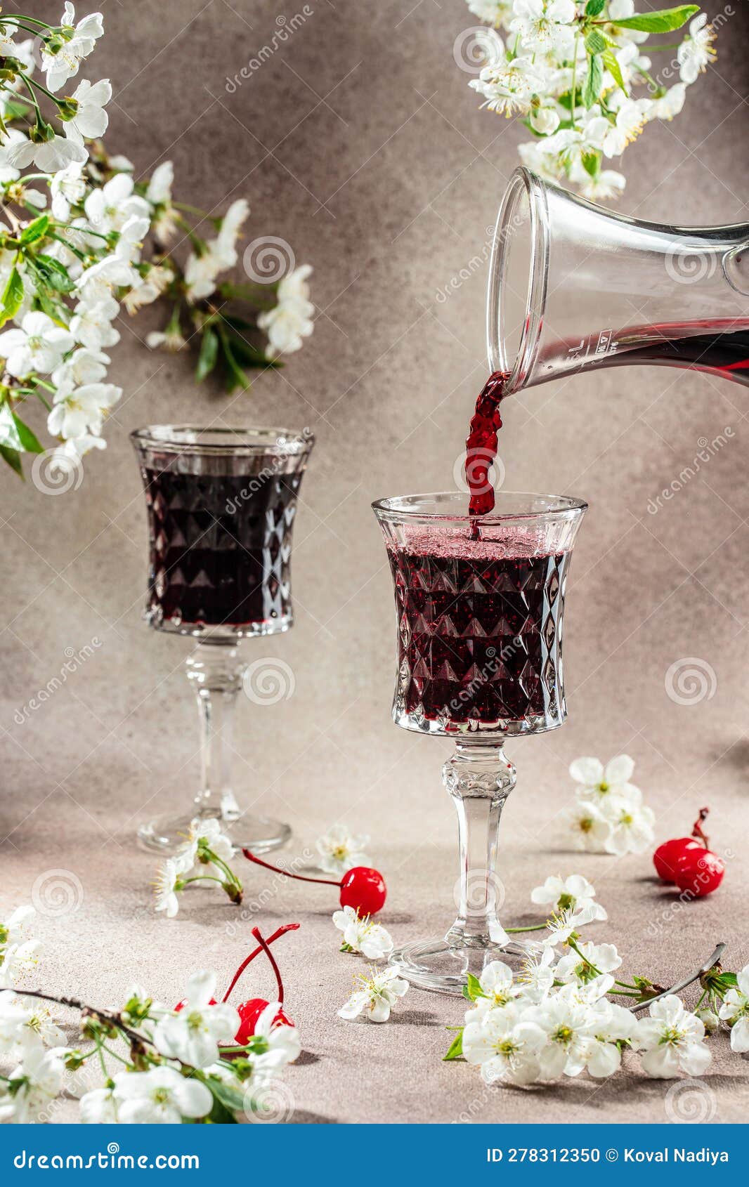 Pours Cherry Liqueur into a Glass, Berry Alcoholic Drinks Concept Stock ...