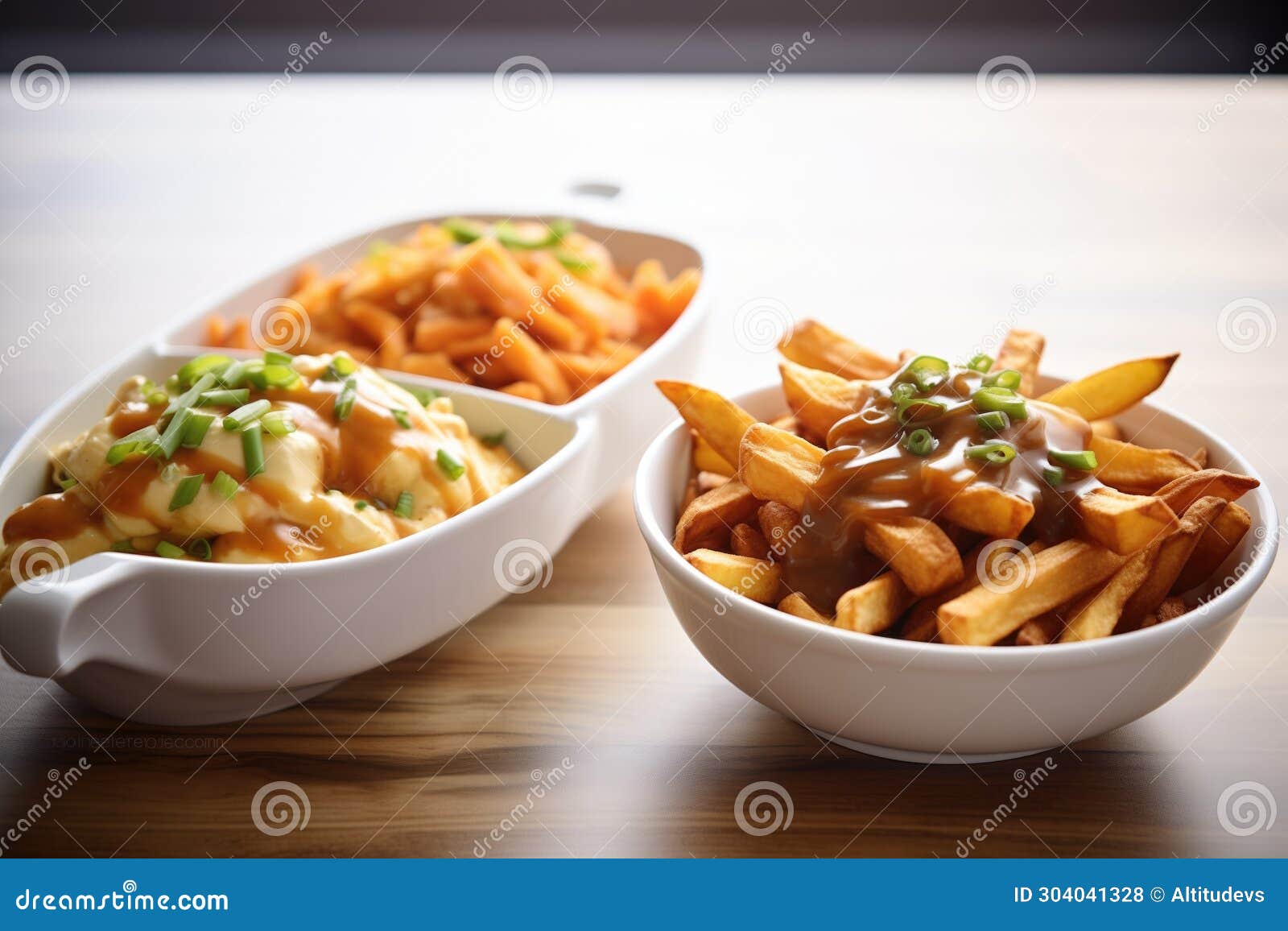 Poutine with Different Cheese Options, Side by Side Stock Photo - Image ...