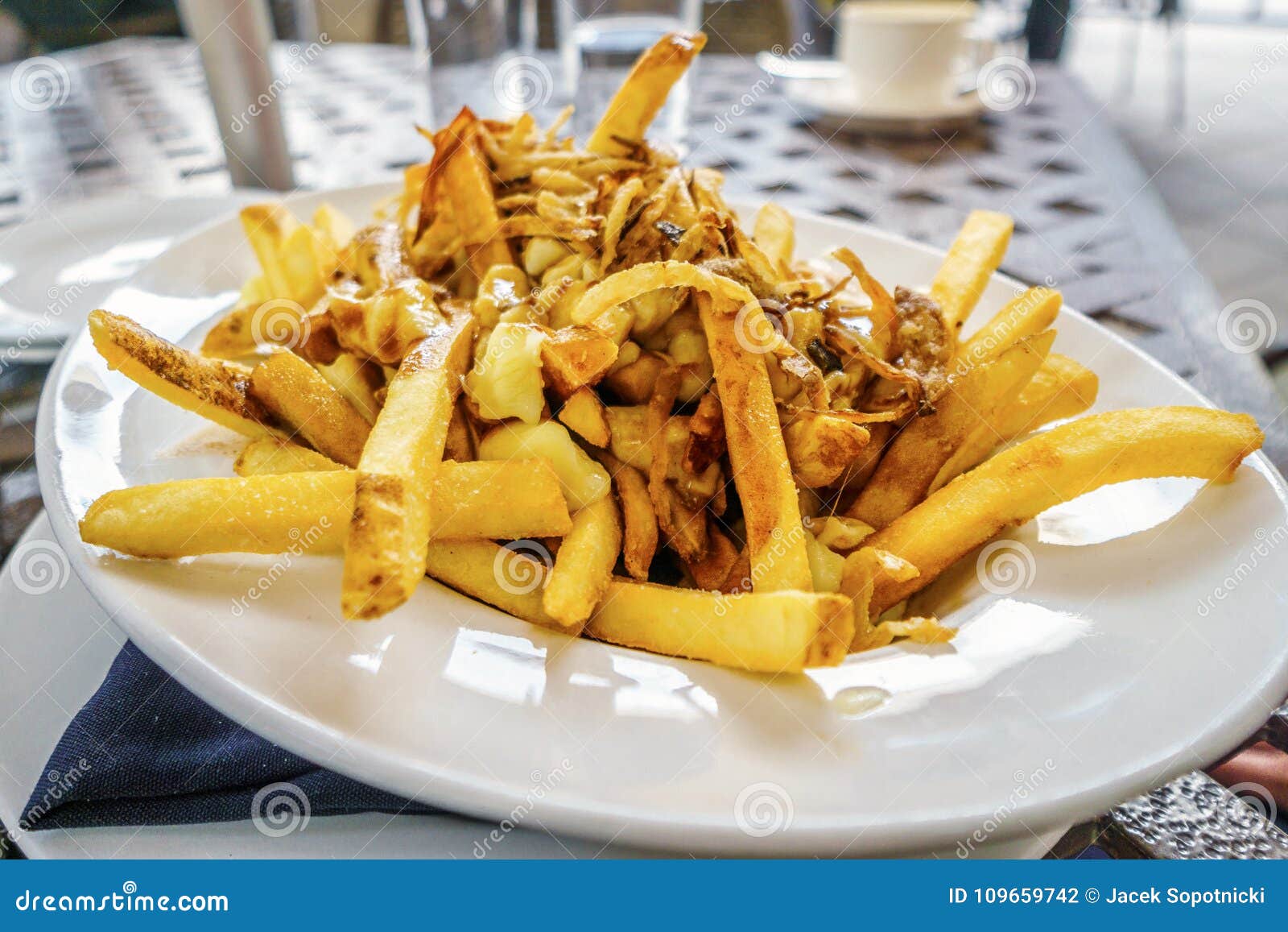 Poutine Fries Served on White Plate Stock Photo - Image of potatoes ...