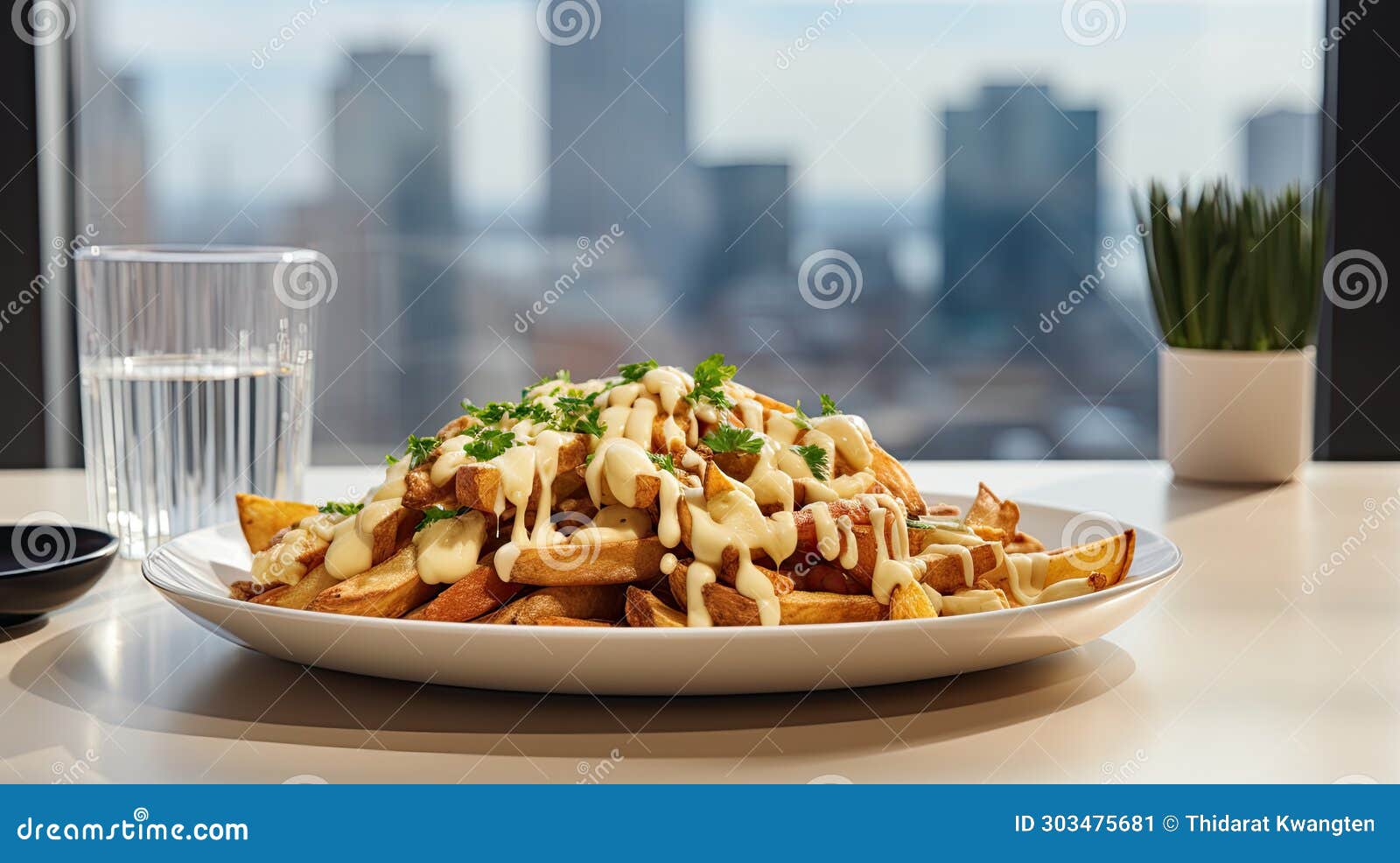 Poutine on a Plate on the Dining Table, Ready To Eat.Generative AI ...