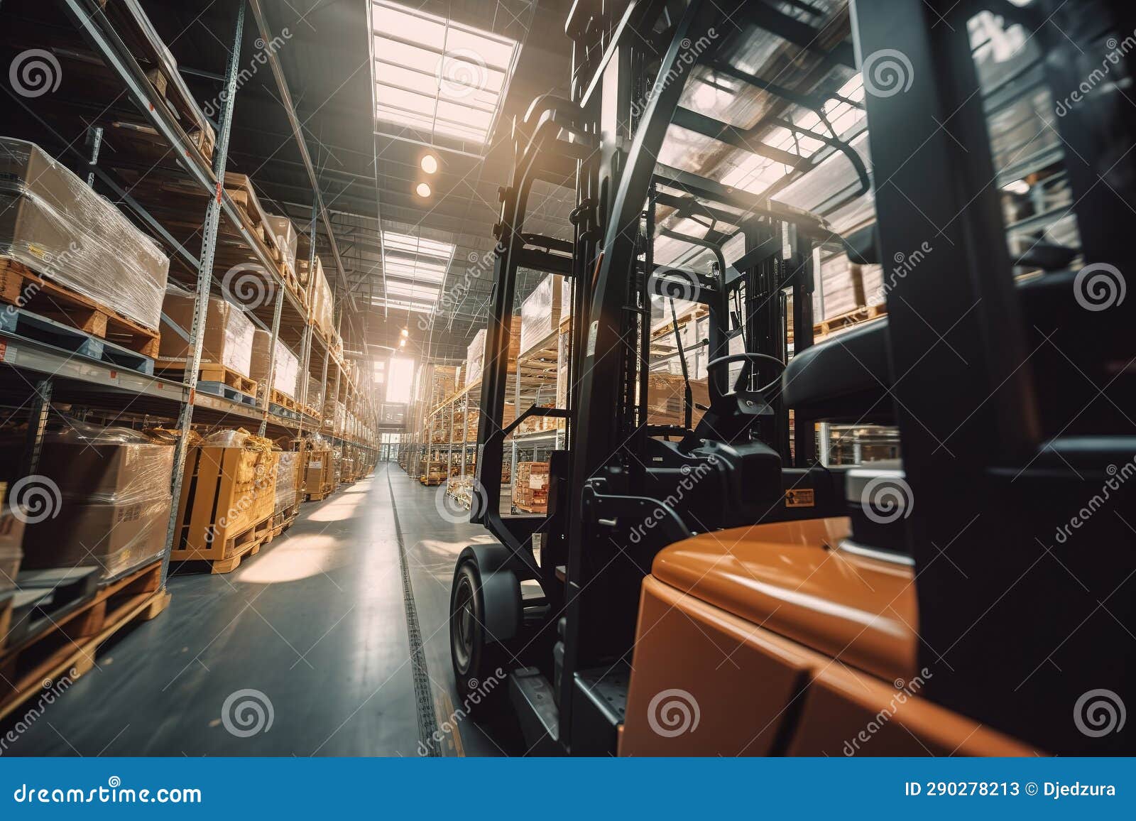 POV from Driving a Modern Forklift in a Factory Stock Illustration ...