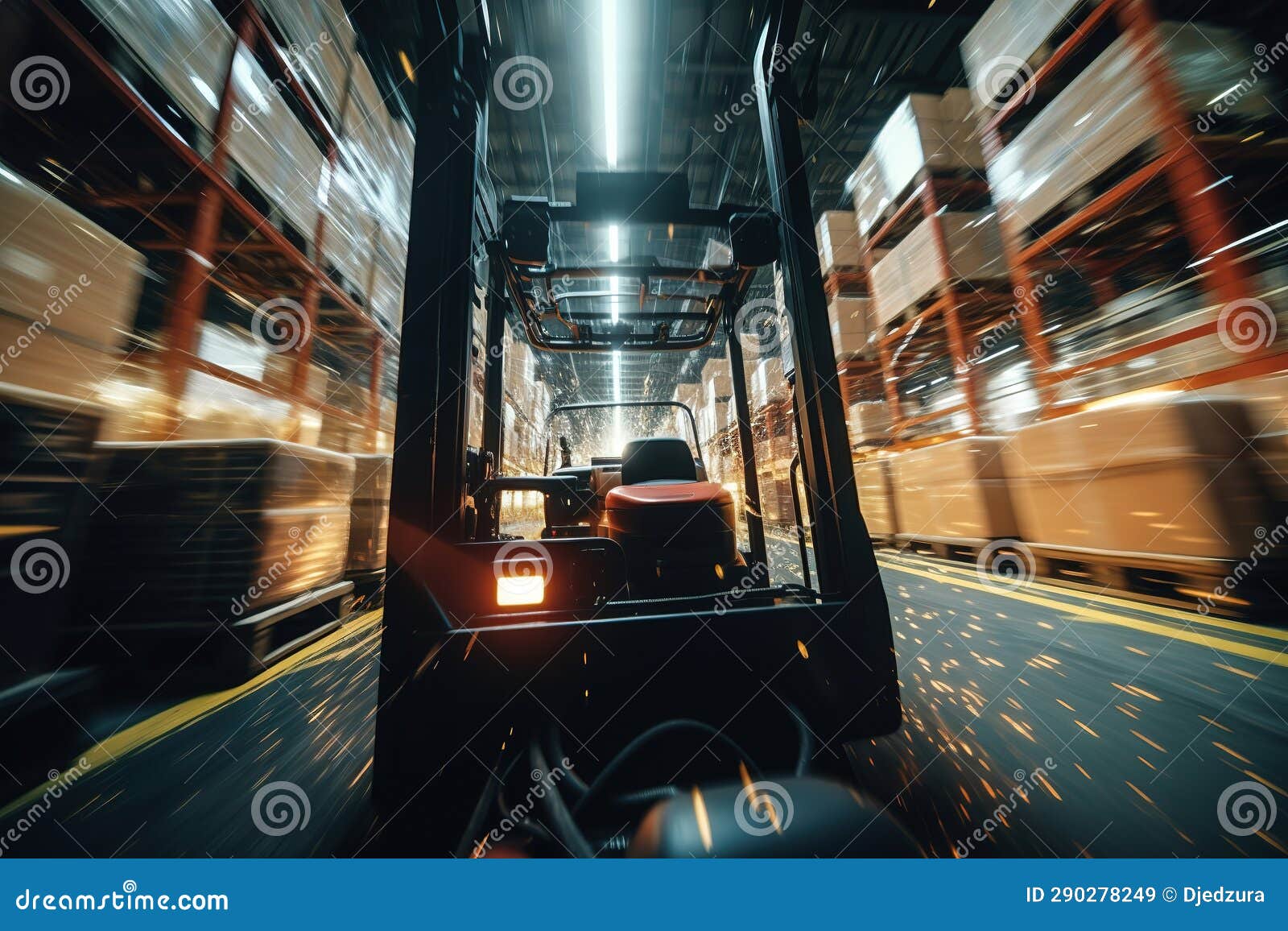 POV from Driving a Modern Forklift in a Factory Stock Illustration ...