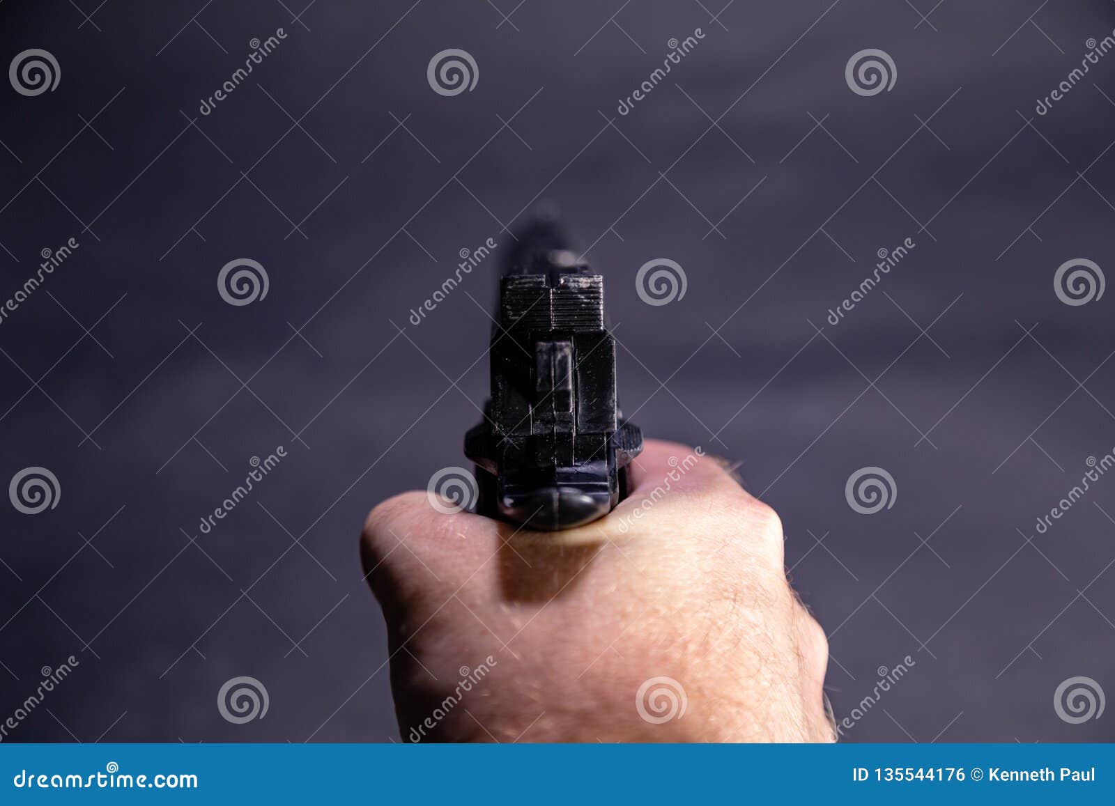 POV of hand aiming gun stock photo. Image of crime, defense - 135544176
