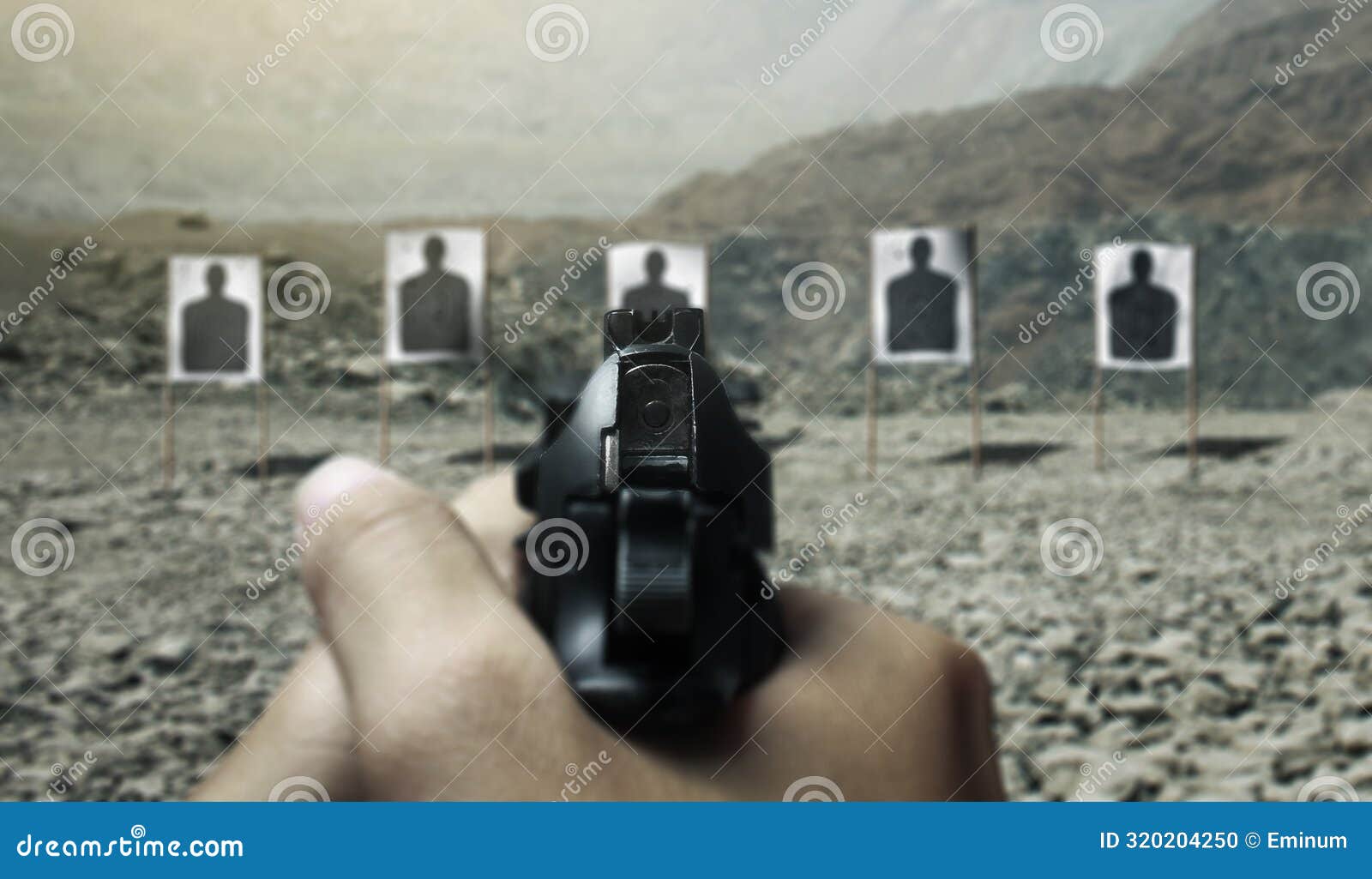 POV of Hand Aiming and Shooting Assault Rifle at Shooting Range Stock ...