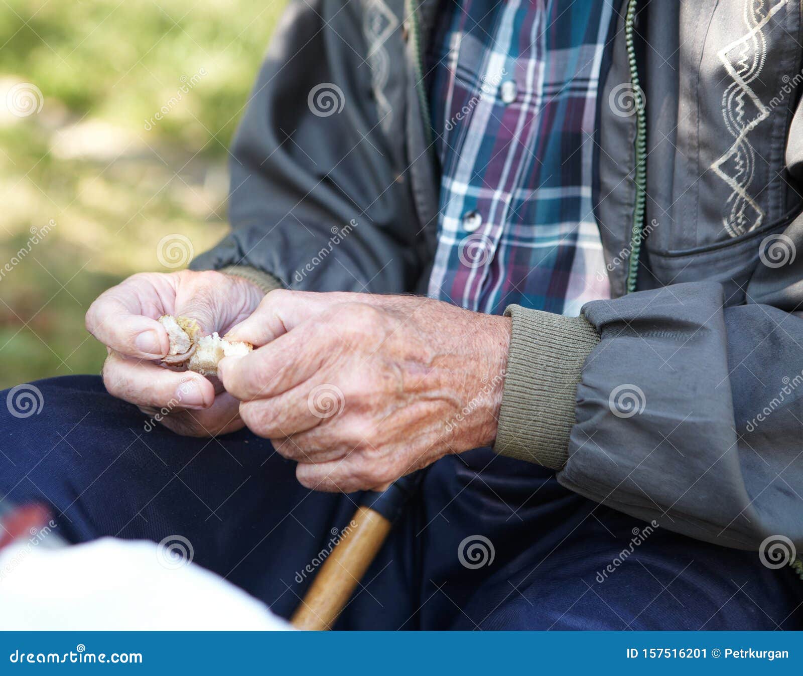 Elderly Poor Man Eating Bread Stock Image - Image of pension, cane ...
