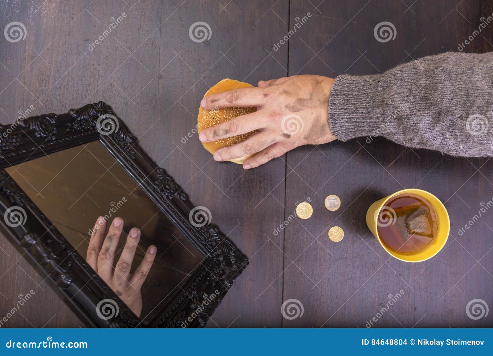 Poverty Concept. Aerial View. Stock Photo - Image of bagel, human: 84648804