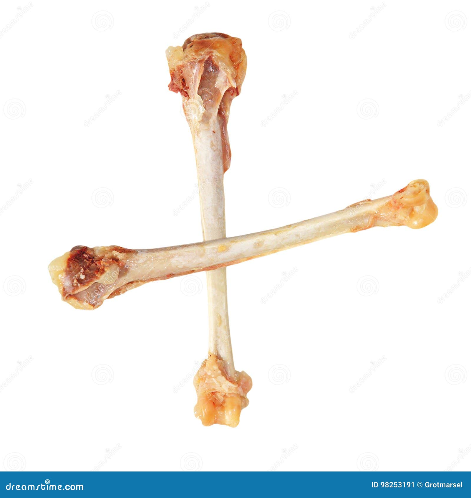 Poverty Concept.Crossed Picked Chicken Bones Isolated on White. Stock ...