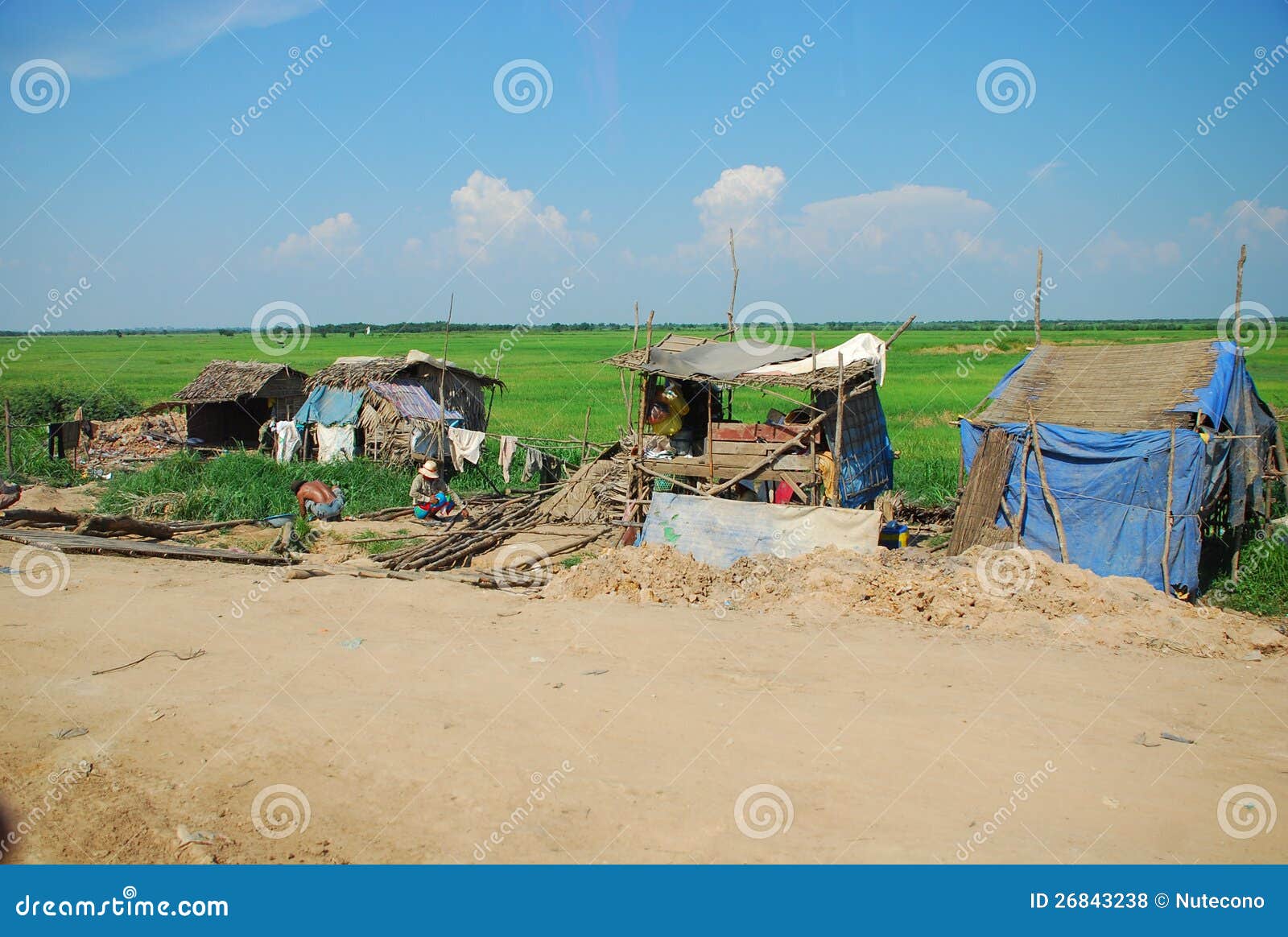 Poverty Huts with Green Paddy Field Stock Photo - Image of distribution ...