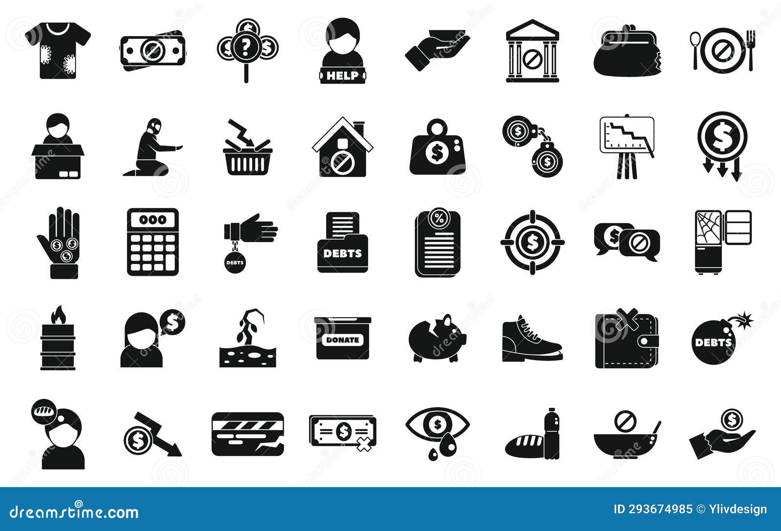 Poverty Icons Set Simple Vector. Charity Donate Help Stock Vector ...