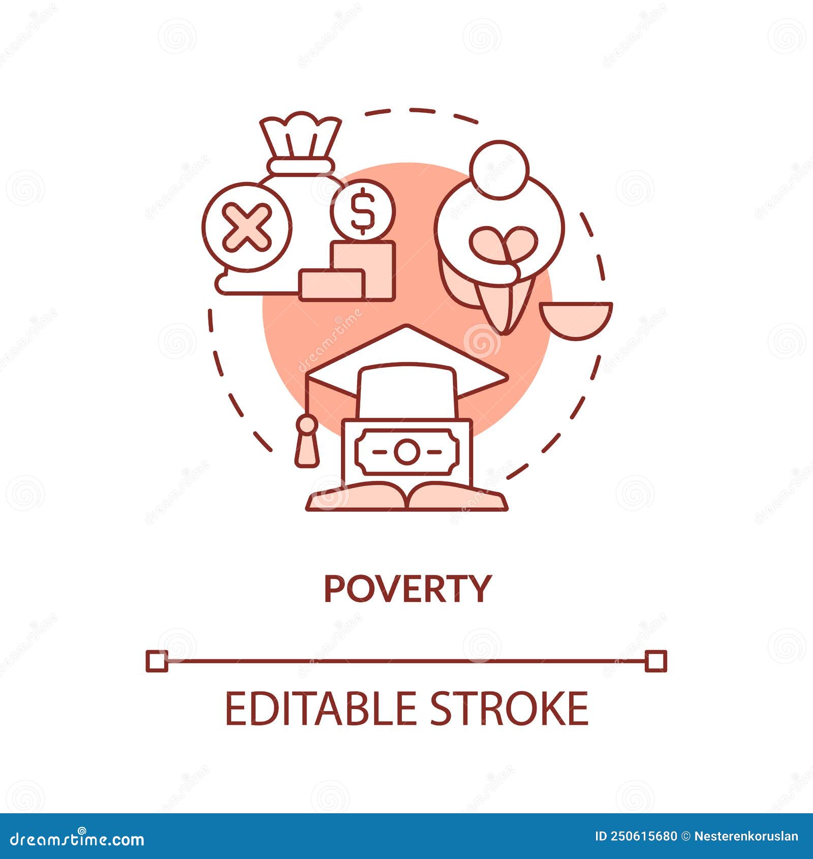 Poverty red concept icon stock vector. Illustration of money - 250615680