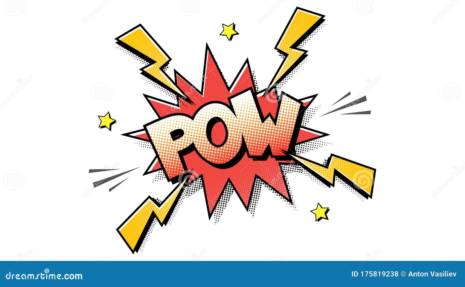 Pow Expression Text on a Comic Speech Bubble. Stars, Lightning with ...