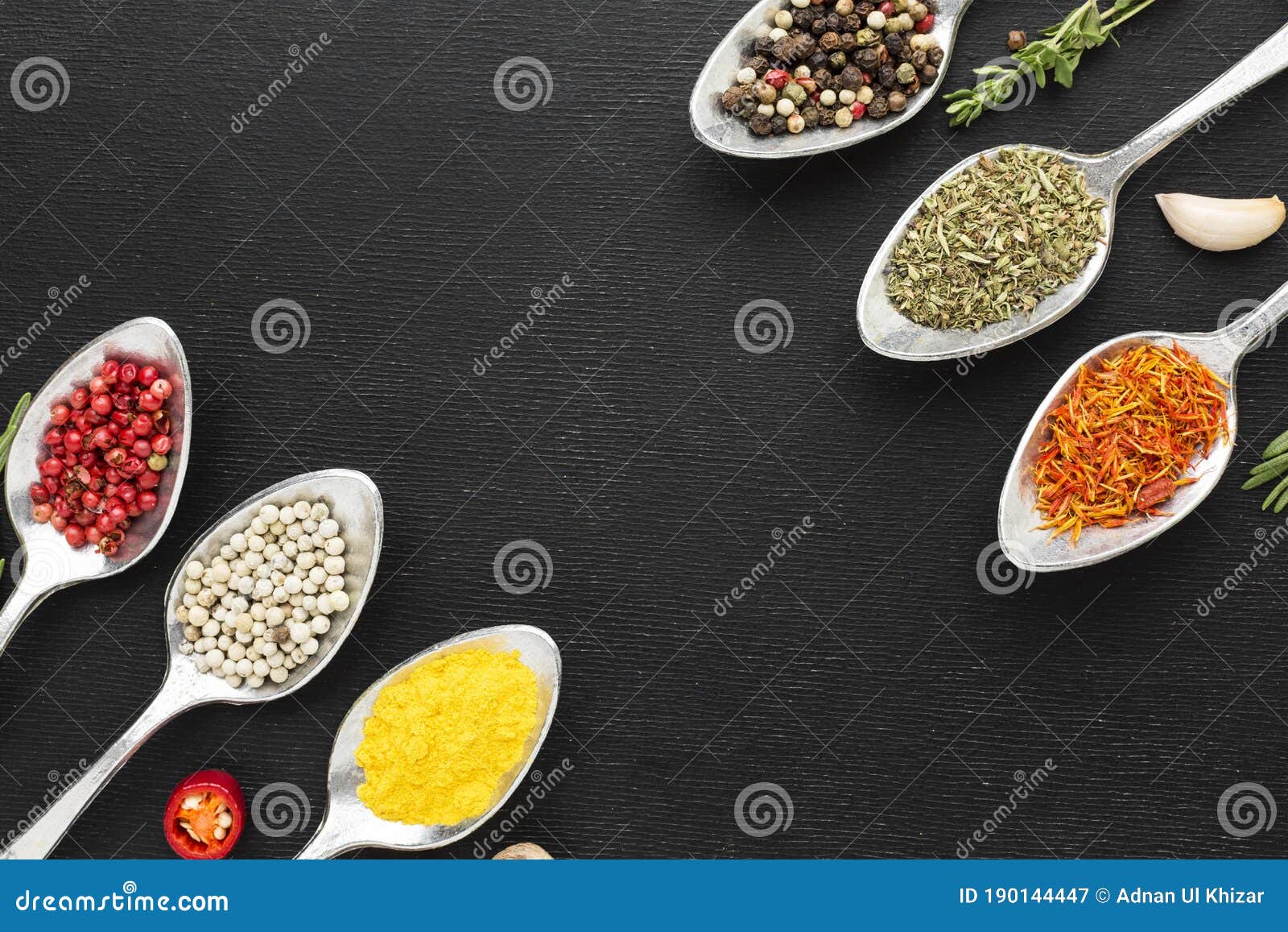 Powder Condiments Aligned Spoons Photo Stock Image - Image of device ...