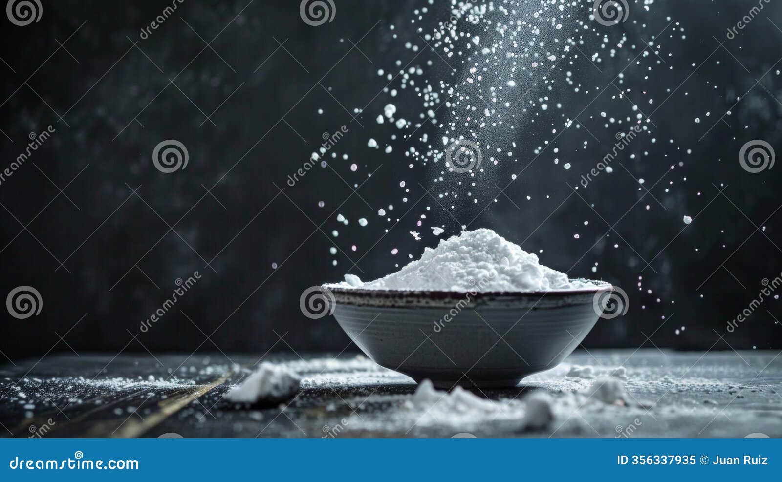 Powder Falling into a Bowl on a Dark Background Stock Image - Image of ...