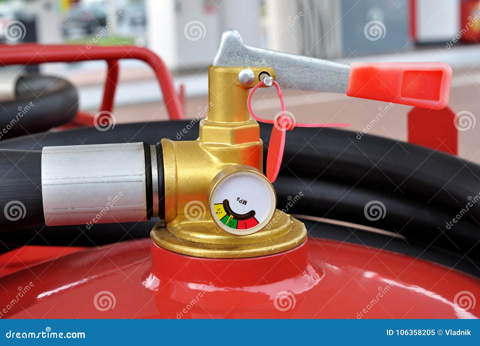 Powder Fire Extinguisher with Pressure Gauge Stock Image - Image of ...