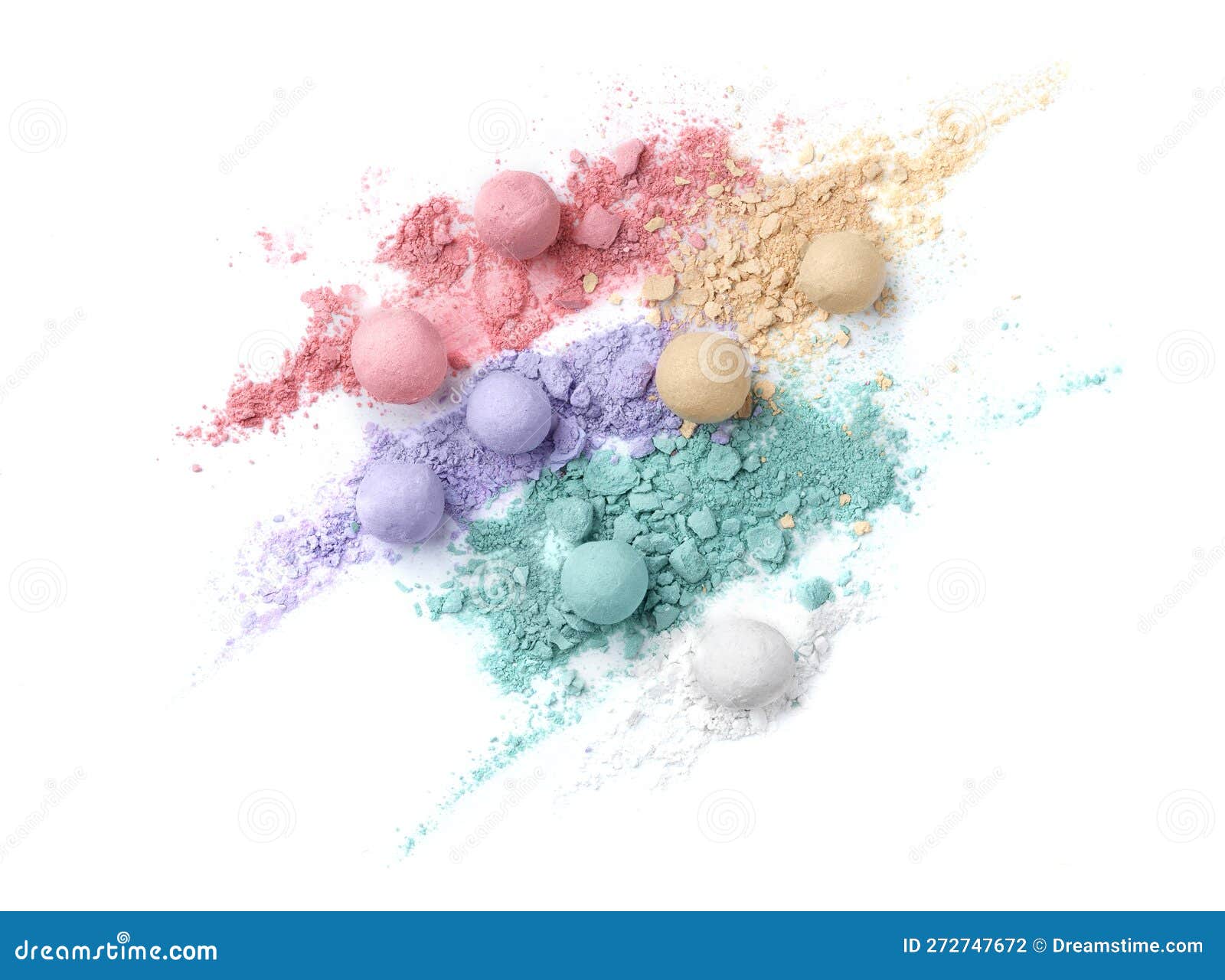 Powder and Highlighter in Balls, Skin Correctors on White Close-up ...