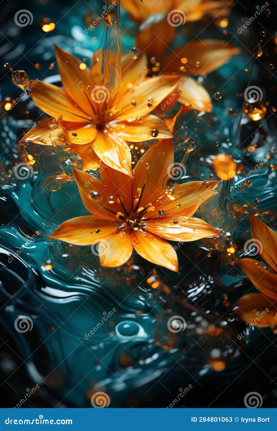 Powder Neon Lights Teal Gold Abstract Splashes Background. Generative ...