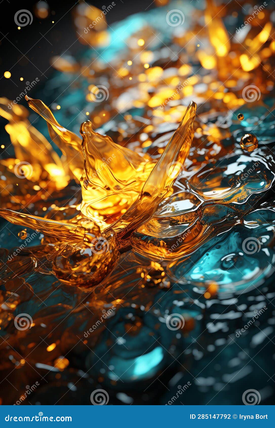 Powder Neon Lights Teal Gold Abstract Splashes Background. Generative ...