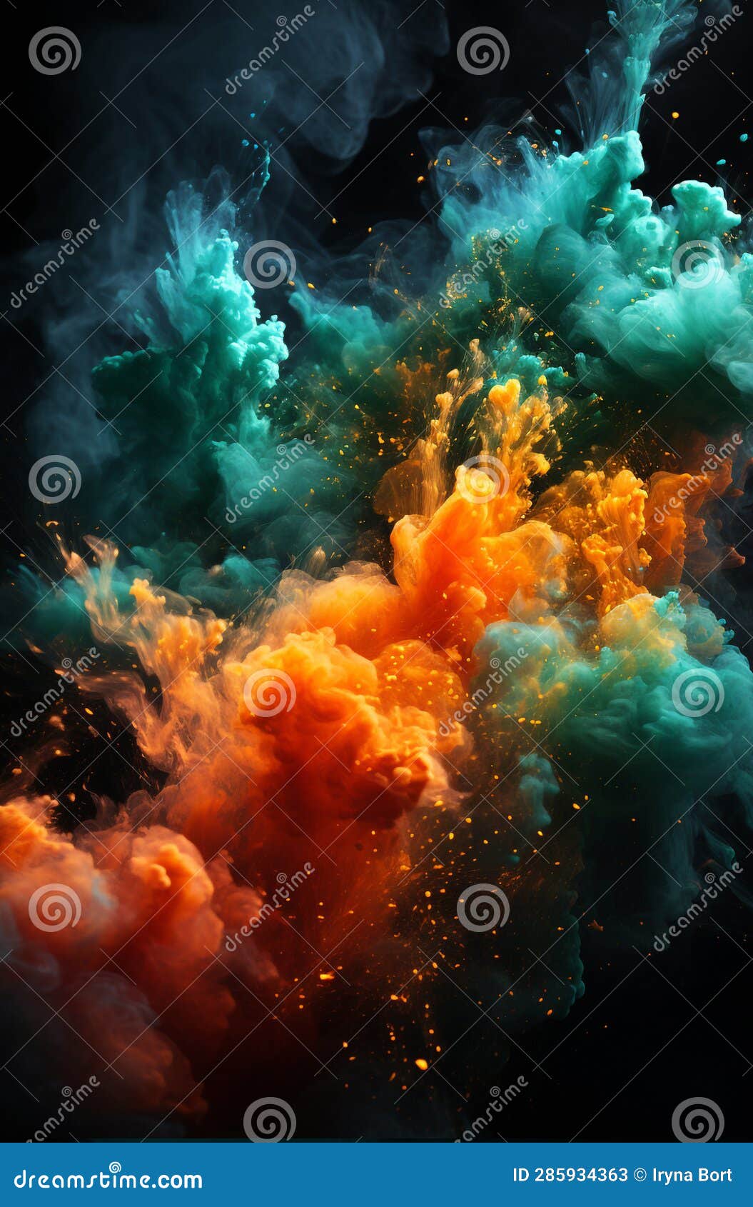 Powder Neon Lights Teal Gold Abstract Splashes Background. Generative ...