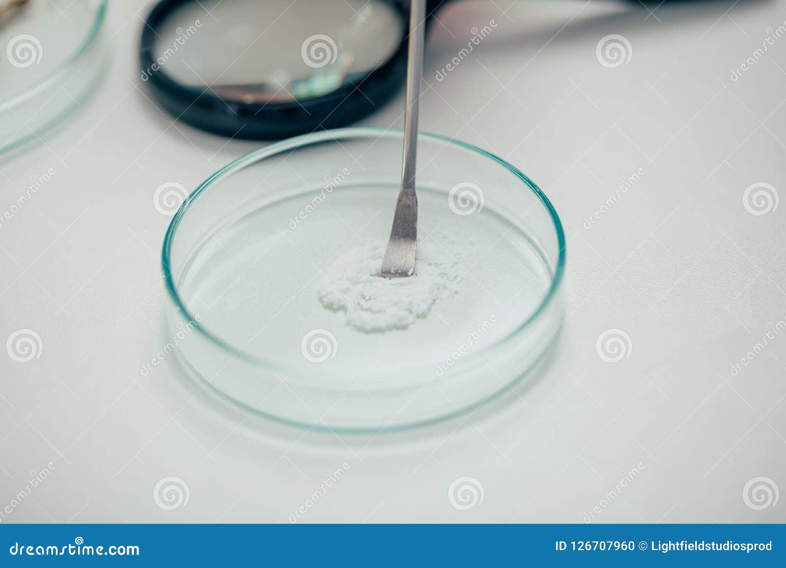 Close Up View of Powder Reagent in Petri Dish Stock Photo - Image of ...