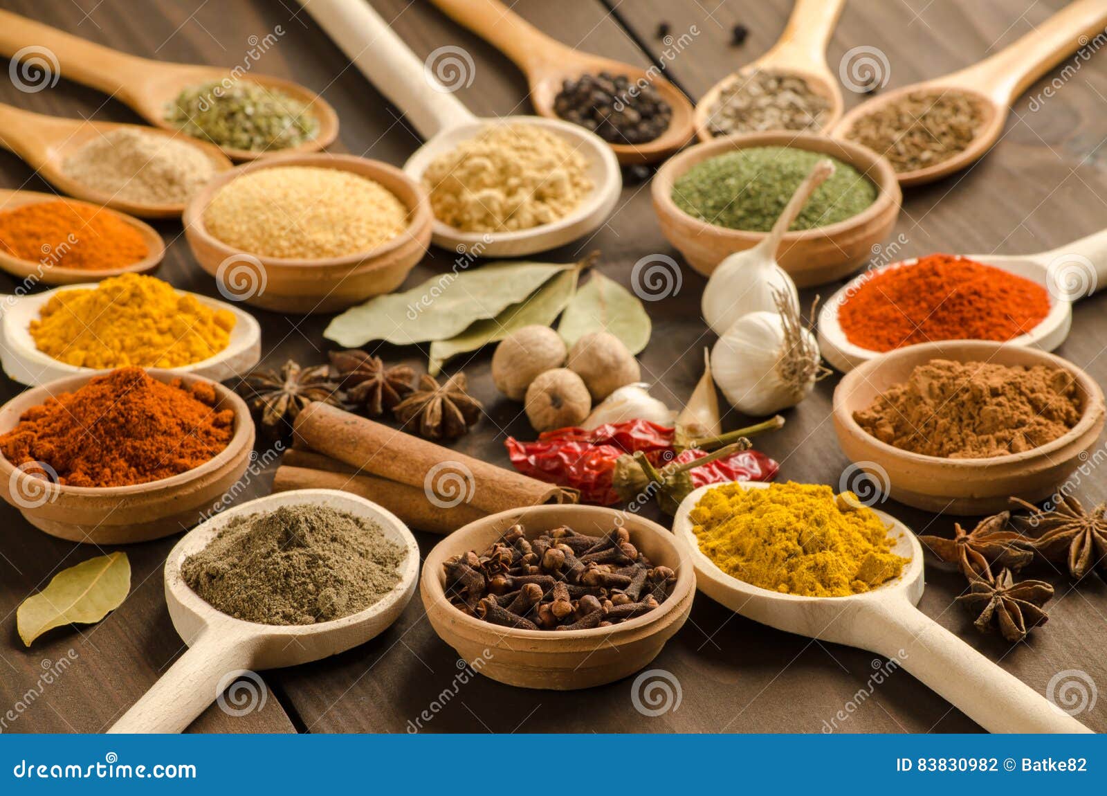 Powder Spices on Mixing Spoons at Wooden Table Stock Photo - Image of ...
