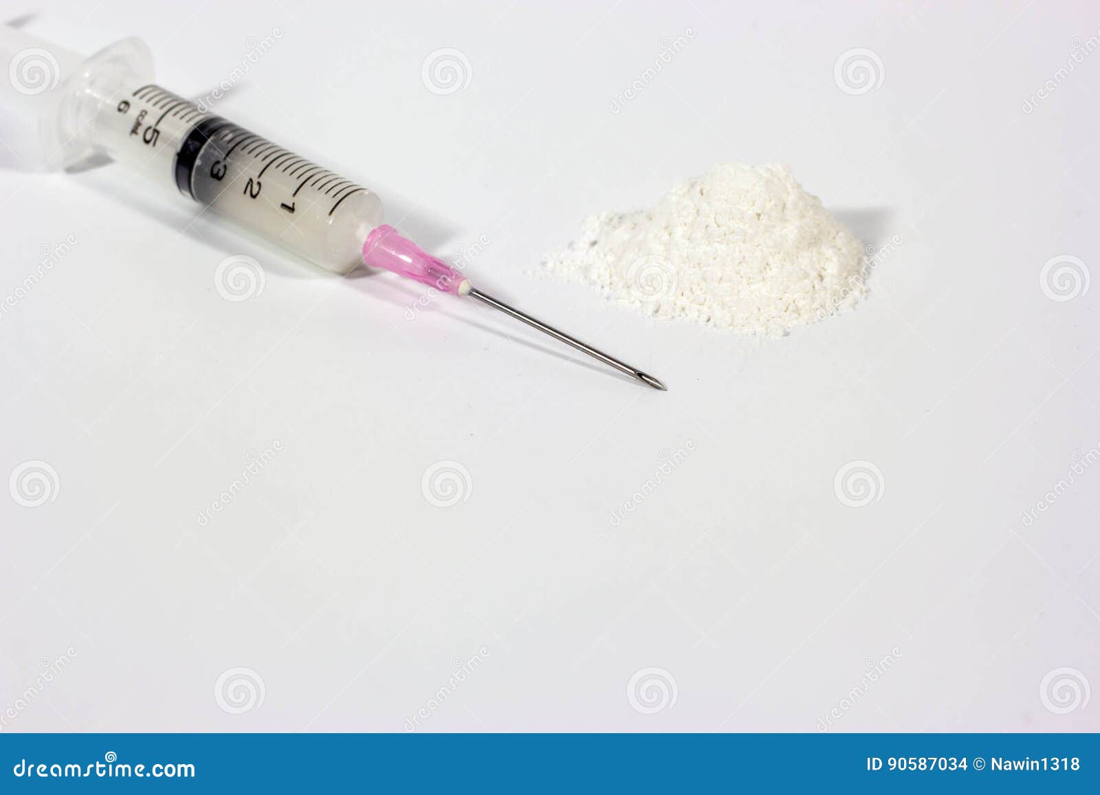 Powder and Syringe on White Background Stock Photo - Image of capsule ...