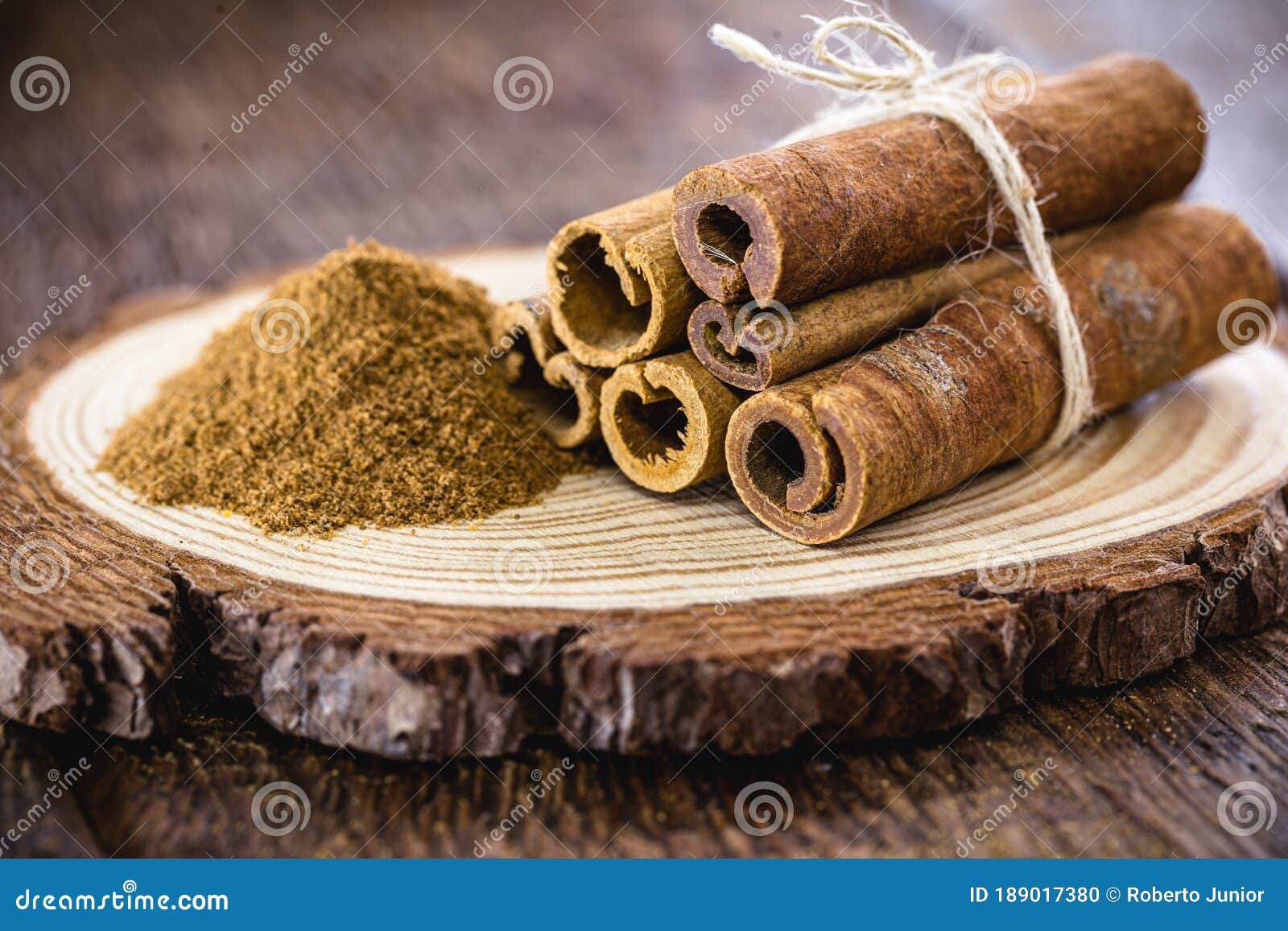 Powdered Cinnamon and Stick on Rustic Wood. Indian Cinnamon with ...