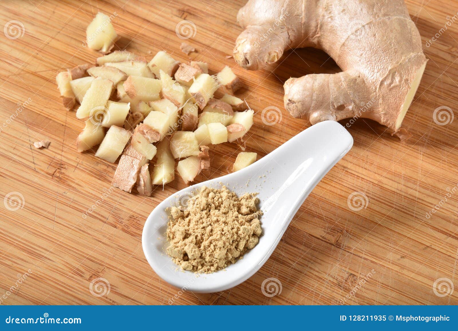 Powdered and fresh ginger stock image. Image of health - 128211935