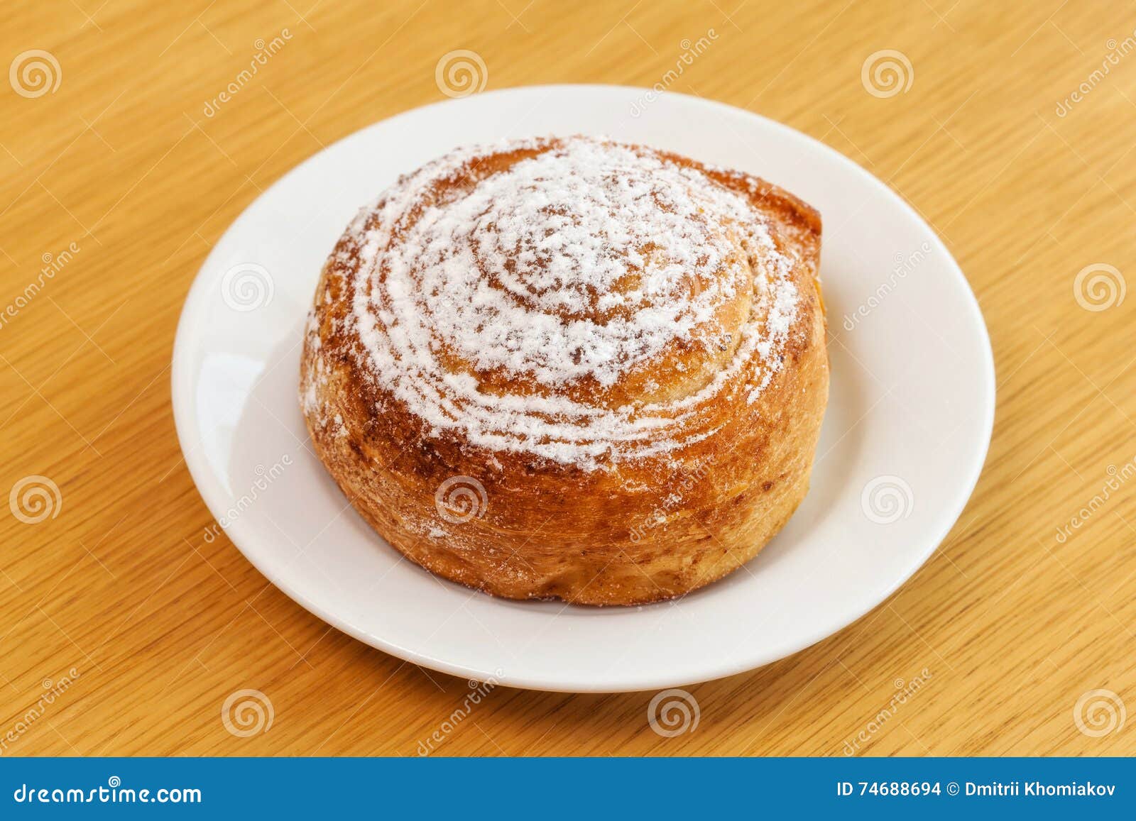 Powdered Sugar Sweet Roll Bun on Table Stock Photo - Image of bread ...