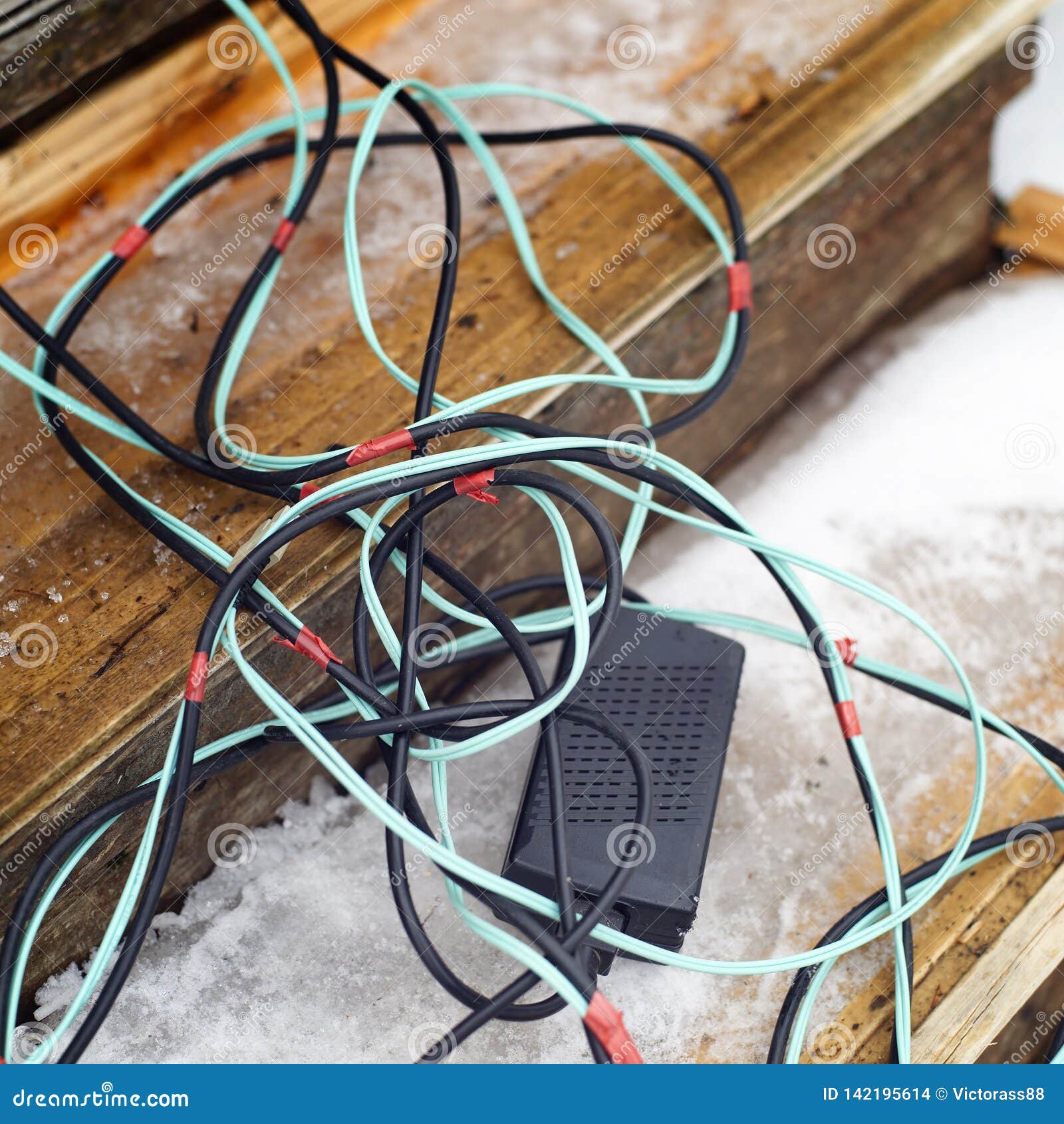 Power Adapter and Electric Cables in Mess Stock Photo - Image of tape ...