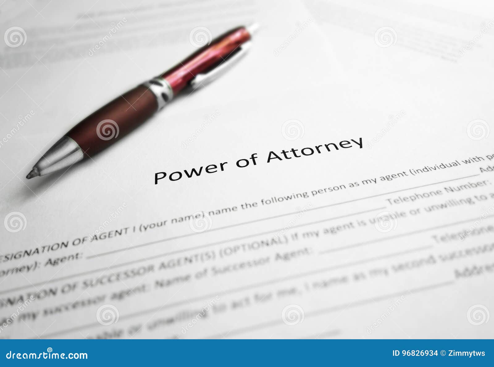 Power of Attorney paper stock photo. Image of directive - 96826934