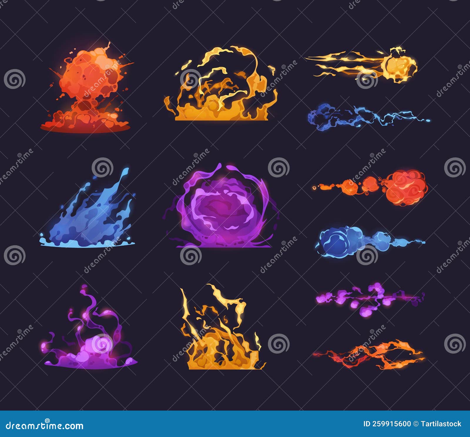 Power Blast And Explosion Cartoon Colorful Game Laser Beam And Plasma Rays Effect Asset Magic