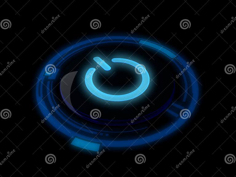 Power button on blue light stock illustration. Illustration of glossy ...