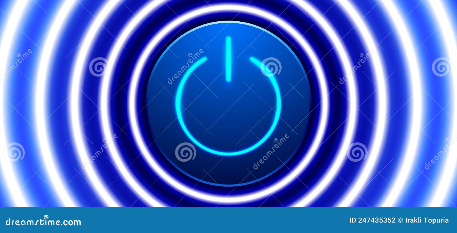 Power Button with Blue Neon Circle Lights, Vector Background ...