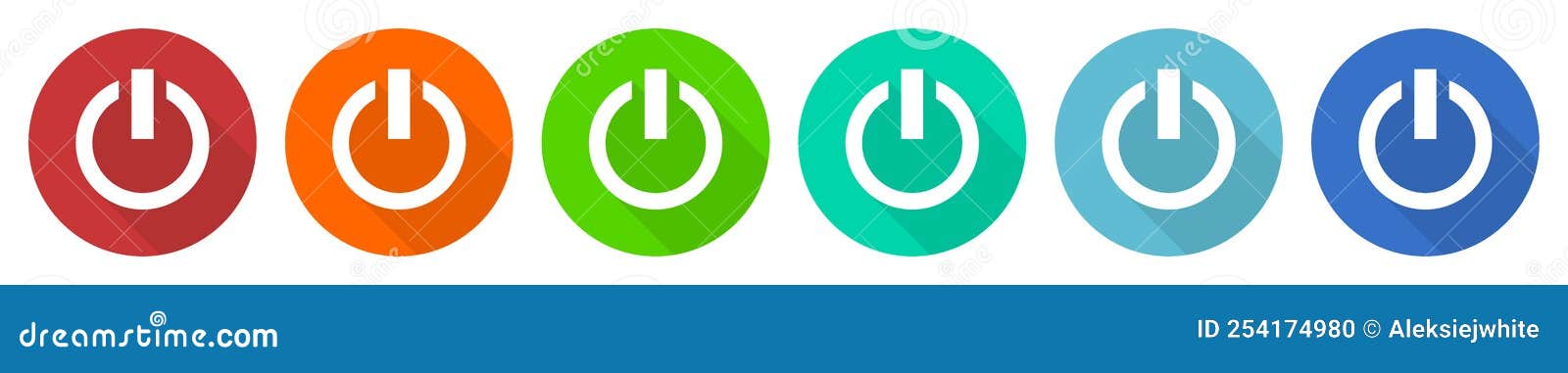 Power Button Icon Set, Flat Design Vector Illustration in 6 Colors ...