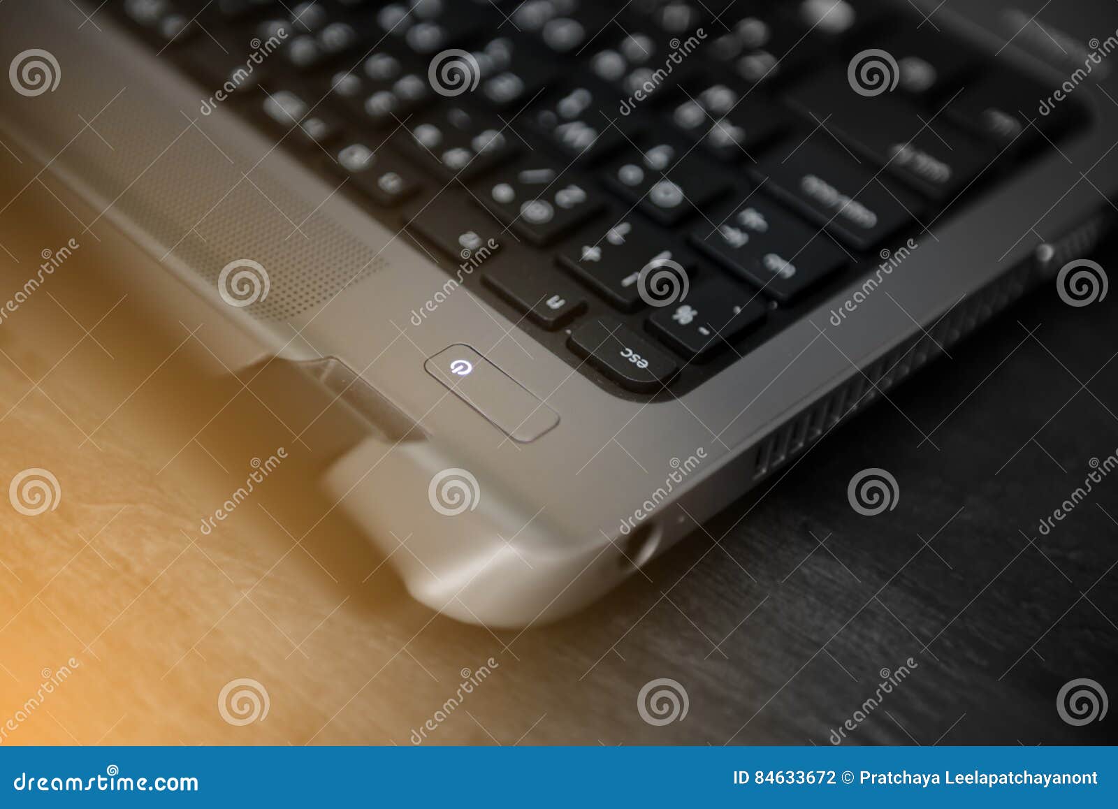 Power button on laptop stock photo. Image of concept - 84633672