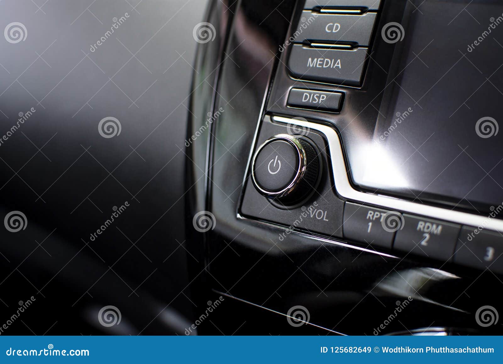 Power Button on Multimedia Dashboard in a Car. Stock Image - Image of ...