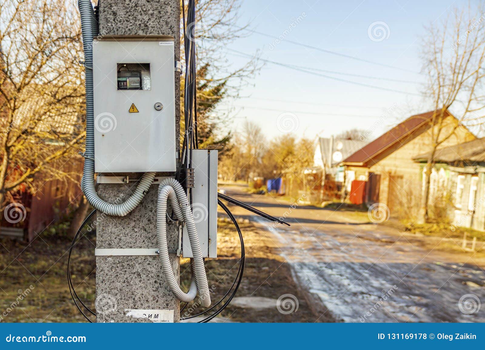 Power Cabinet Hanging on a Pole in the Village Stock Photo - Image of ...