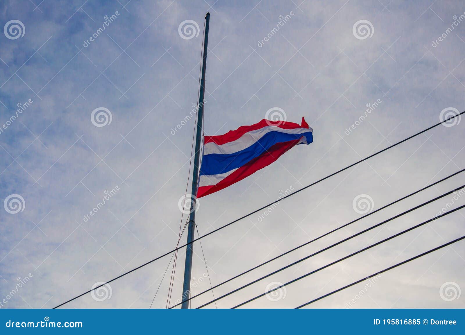 Power Cable Electricity with a Small Flag Stock Image - Image of high ...