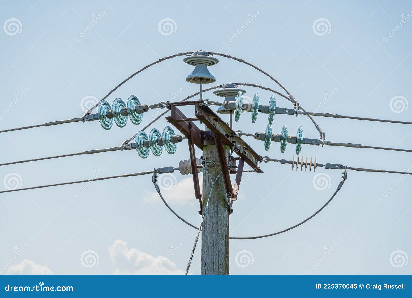 Power Cables on a Pole with the Ceramic Isolators Stock Image - Image ...