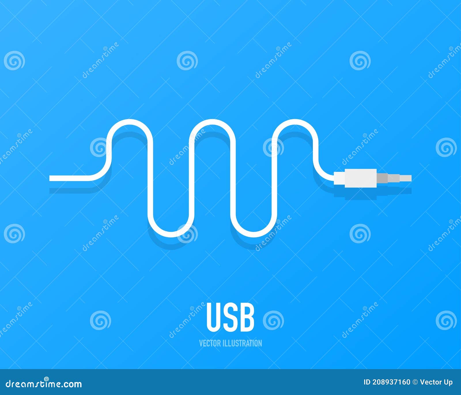 Power Concept Background Design, USB White Cable , Isolated on a Blue ...