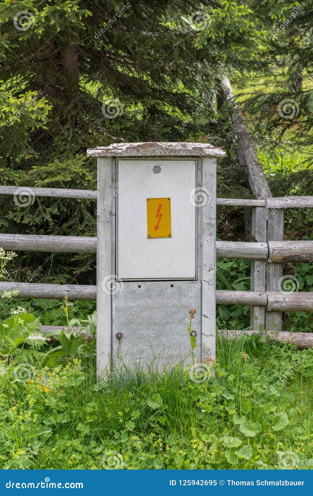 Power Connection Box with a Yellow Sign and Lightning Symbol Stock ...