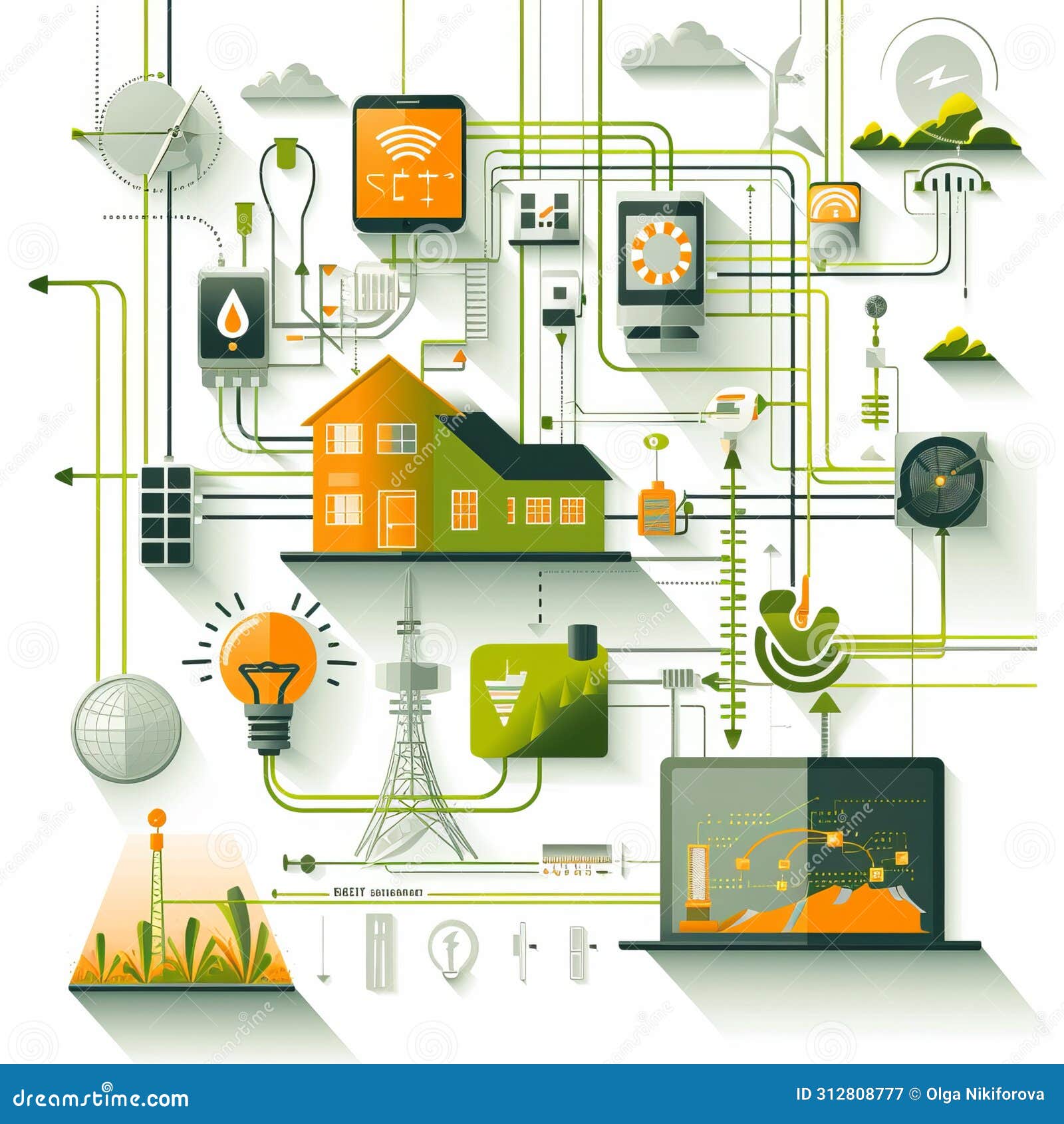 Power Consumption. Energy Sources for the Home Stock Illustration ...