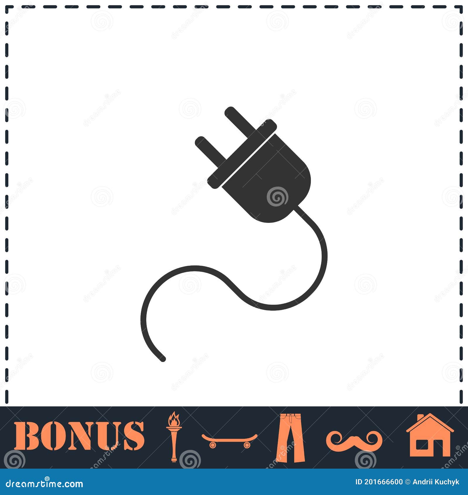 Power cord icon flat stock illustration. Illustration of switch - 201666600