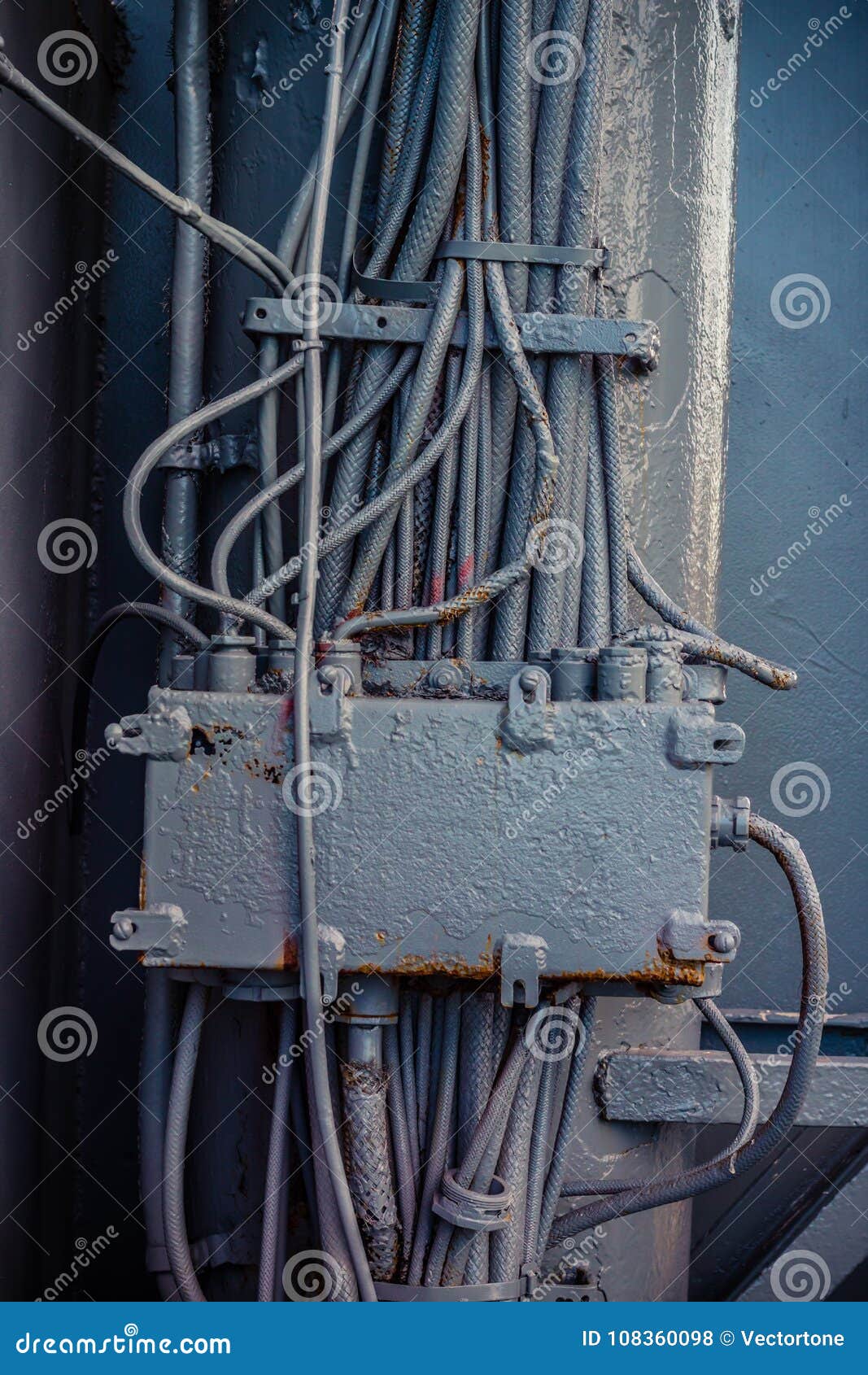 Power Cord Line And Electronic Data Wire With The Square Box Hub. Stock ...