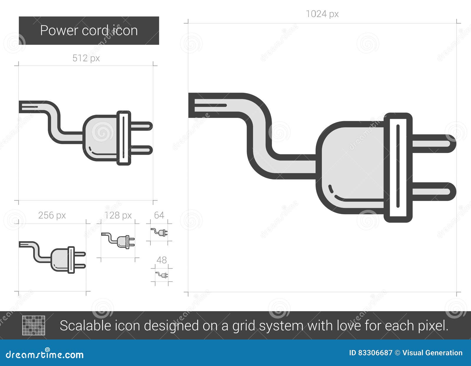 Power cord line icon. stock vector. Illustration of drawing - 83306687