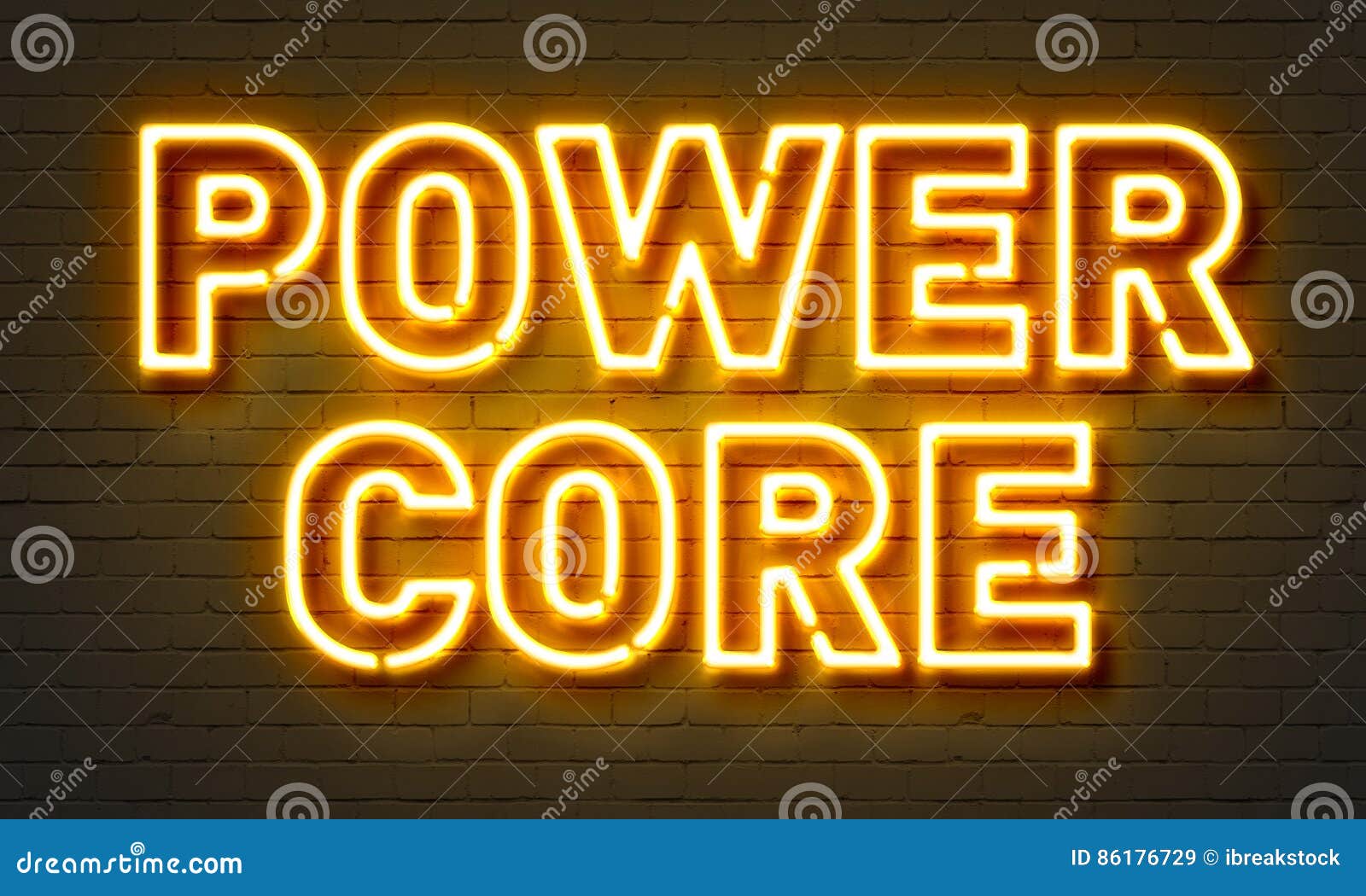 Power Core Neon Sign on Brick Wall Background. Stock Illustration ...