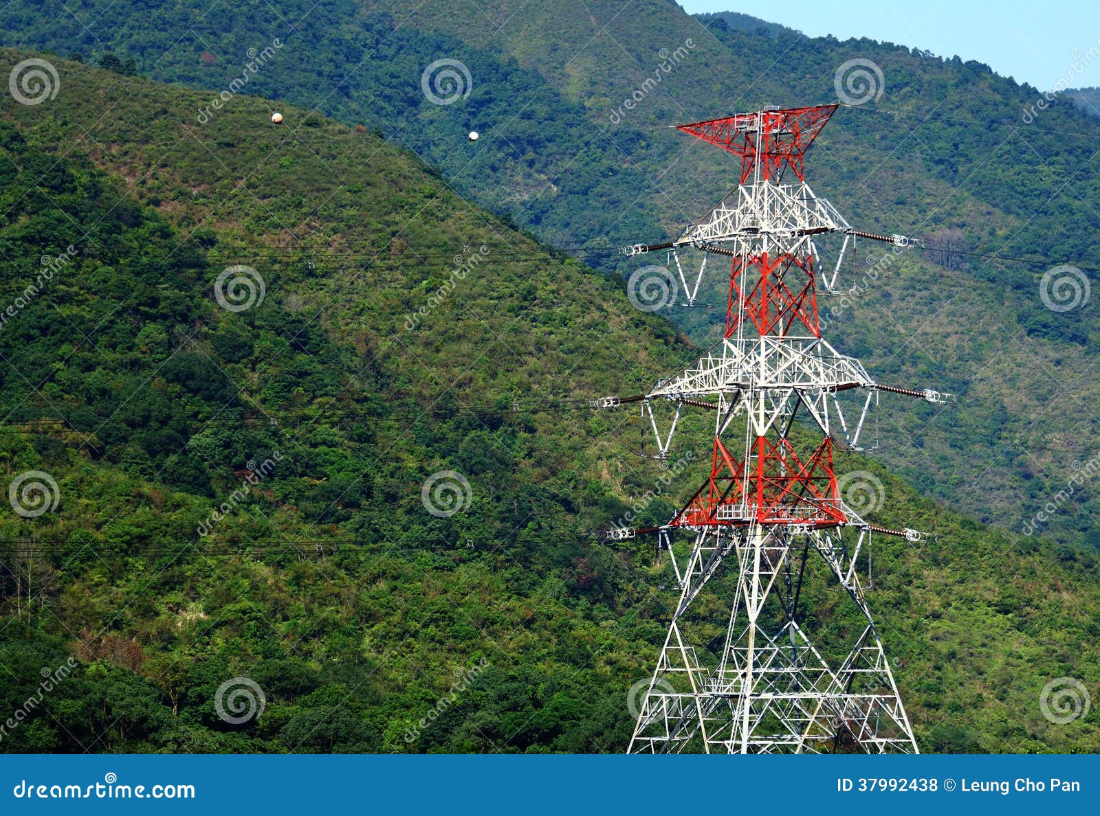 Power Distribution Tower on Mountain Stock Photo - Image of cable ...